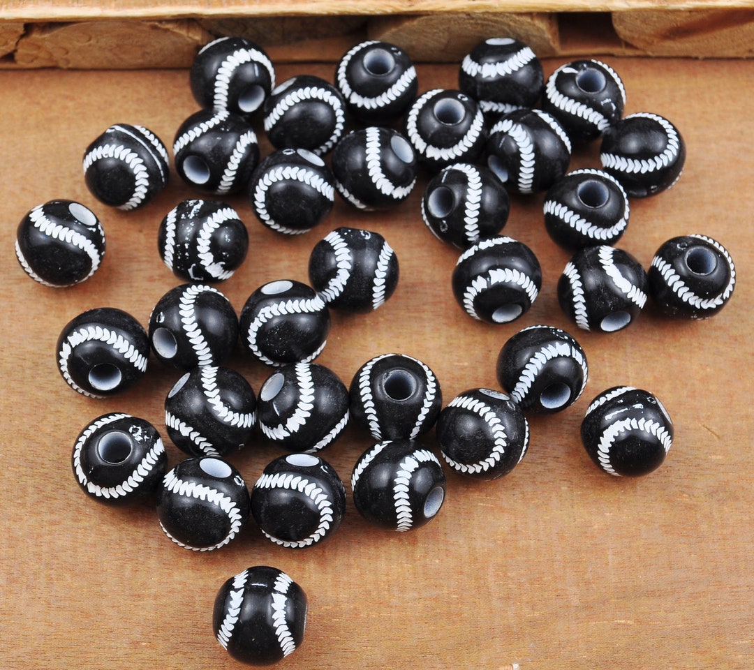 100pcs Softball,ball, Acrylic Round Beads，black&white Acrylic Softball ...
