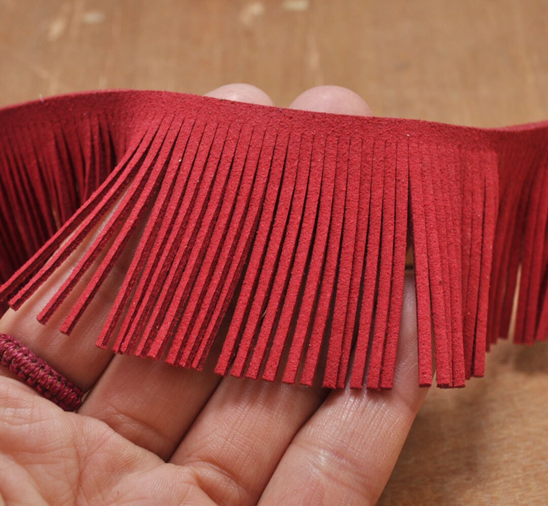 1 Yard Red Faux Suede Fringe,fringed Trim in White Faux Suede,48mm Wide ...