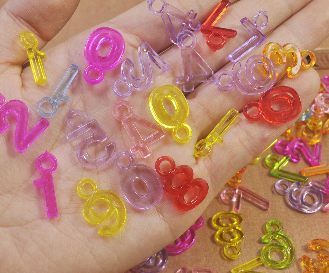 100pcs Acrylic Number Pendantsnumber Beads Mixed Color | Etsy