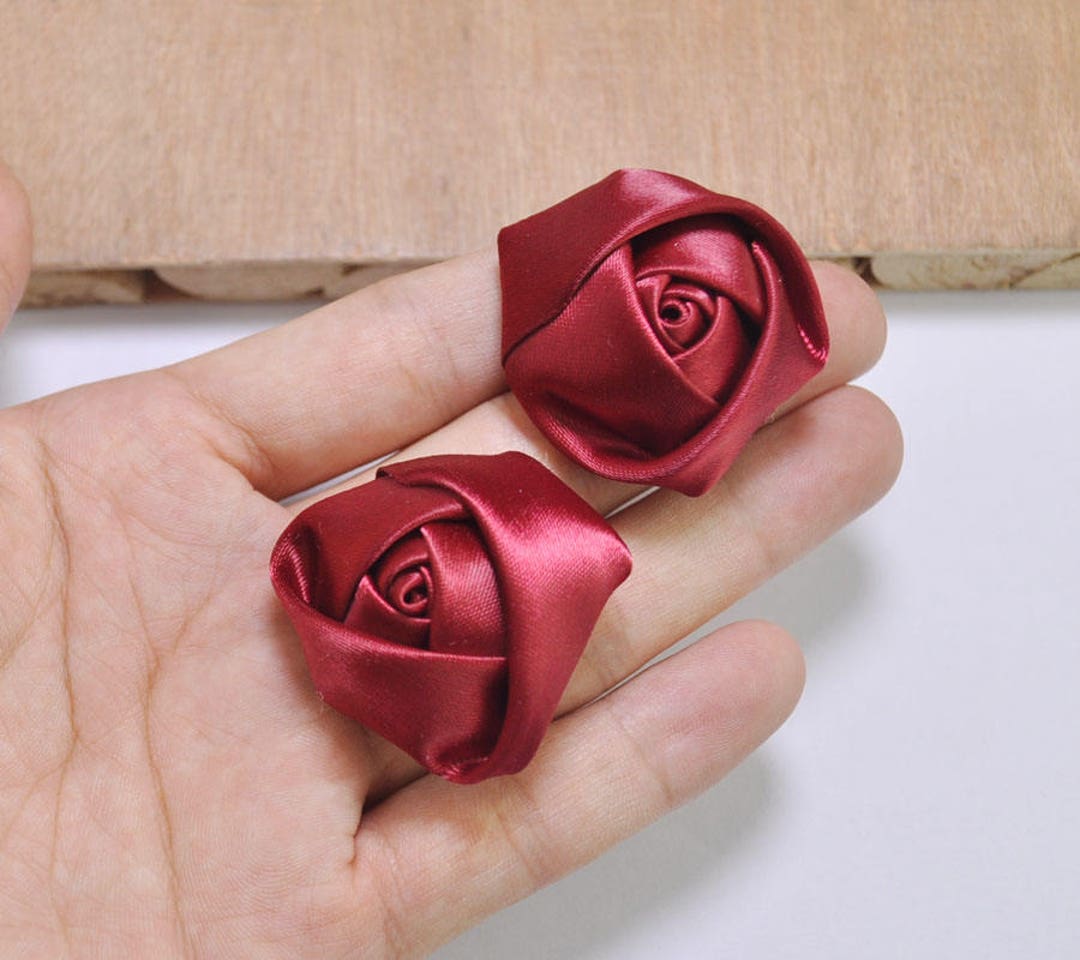 1.37" Silky Satin Roll Rosettes，30pcs Claret-red Satin Roses,claret-red ...