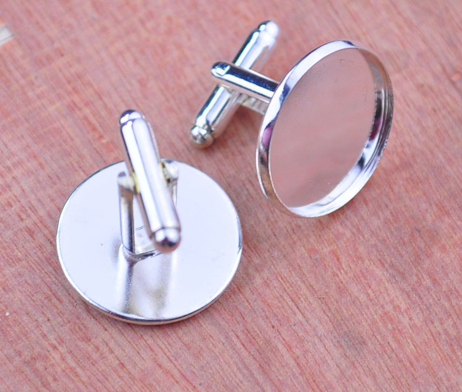 20pcs Cuff Link Blanks, Silver Plated Bezel Tray Blanks,brass Round ...