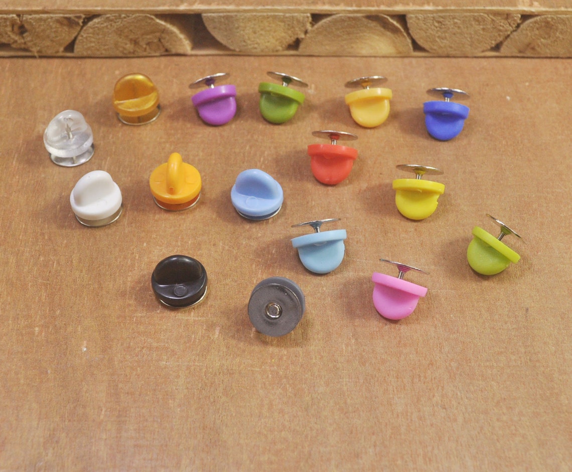 20 Sets Tie Tacks Blank Pins With Colored Backing，round Rubber Back ...