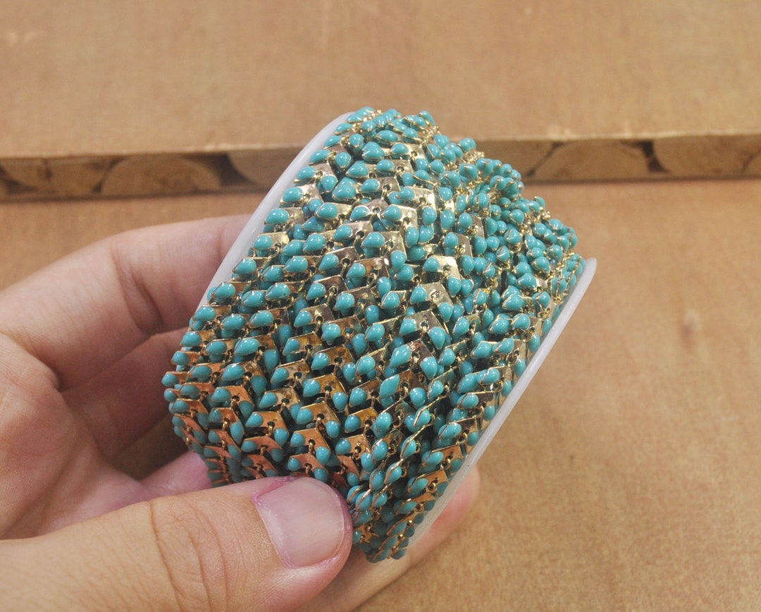 1 Feet Enameled Chain,fishbone Chain,feather Chain,link Chain,turquoise ...