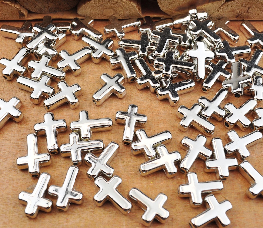 50pcs Cross Beads,silver Acrylic Crosses Bead,bracelet/necklace Jewelry ...