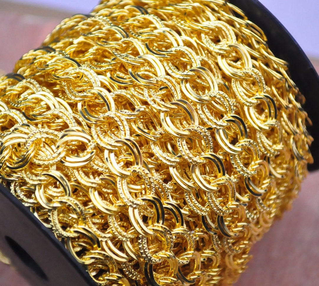 Double Twist Flat Wide Gold Chain,large Gold Chain, Double Link Chain ...