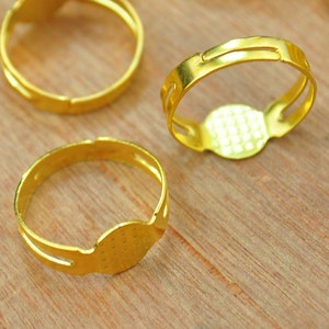 50pc Adjustable Ring Blanks,gold Plated Ring Blanks,8mm Ring Pad,ring ...