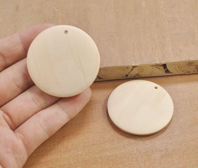 45mm Round Flat Wood Beads,20pcs Unfinished Natural Wooden Pendant ...