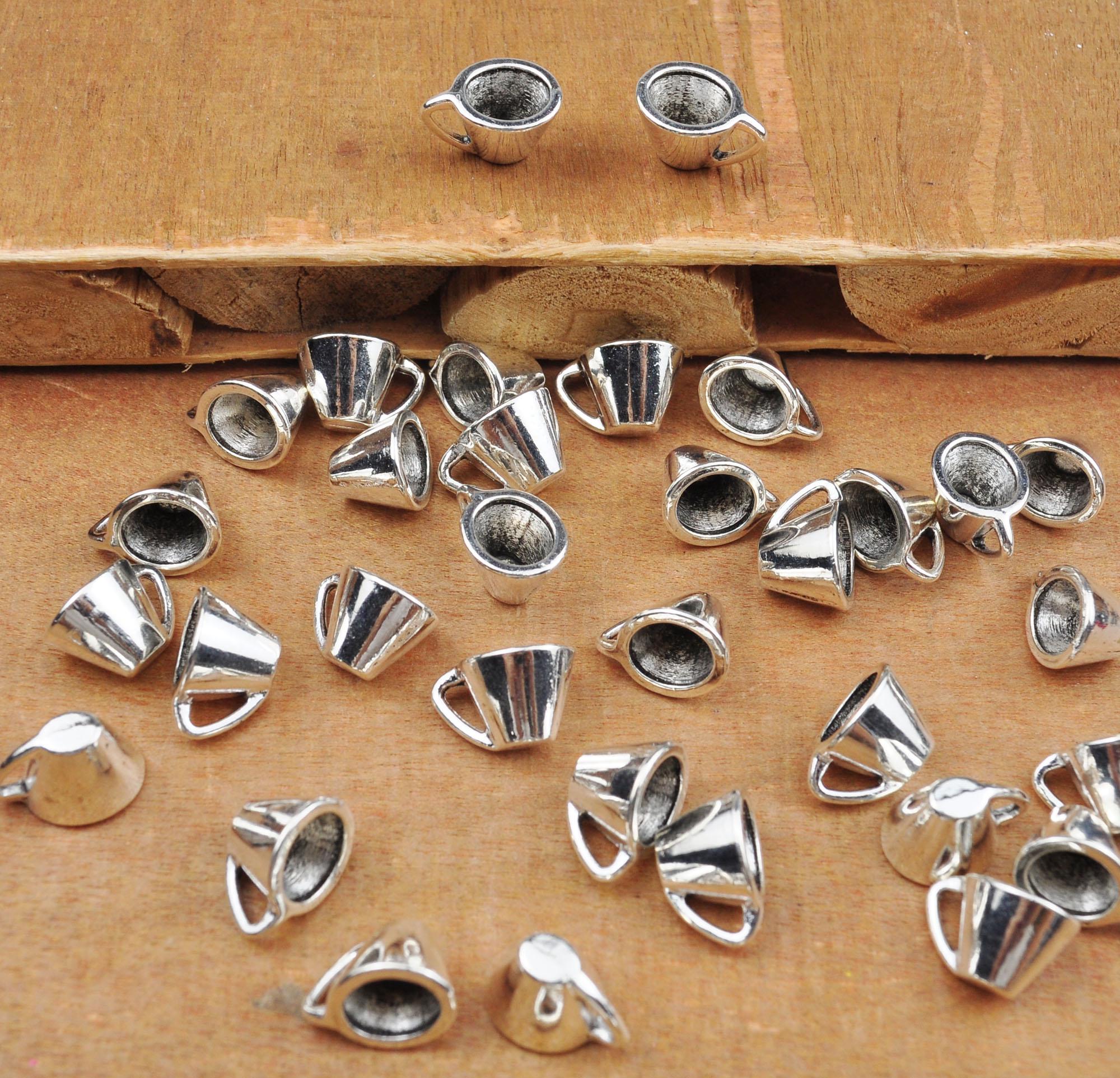 50pcs Tea Cup Charm, 3D Cup Pendant, Antique Silver Tone,cup Bracelet ...