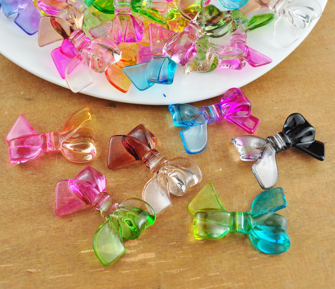 10-100pcs Transparent Two Color Bow Beads,11 Colors Acrylic Bow Beads ...