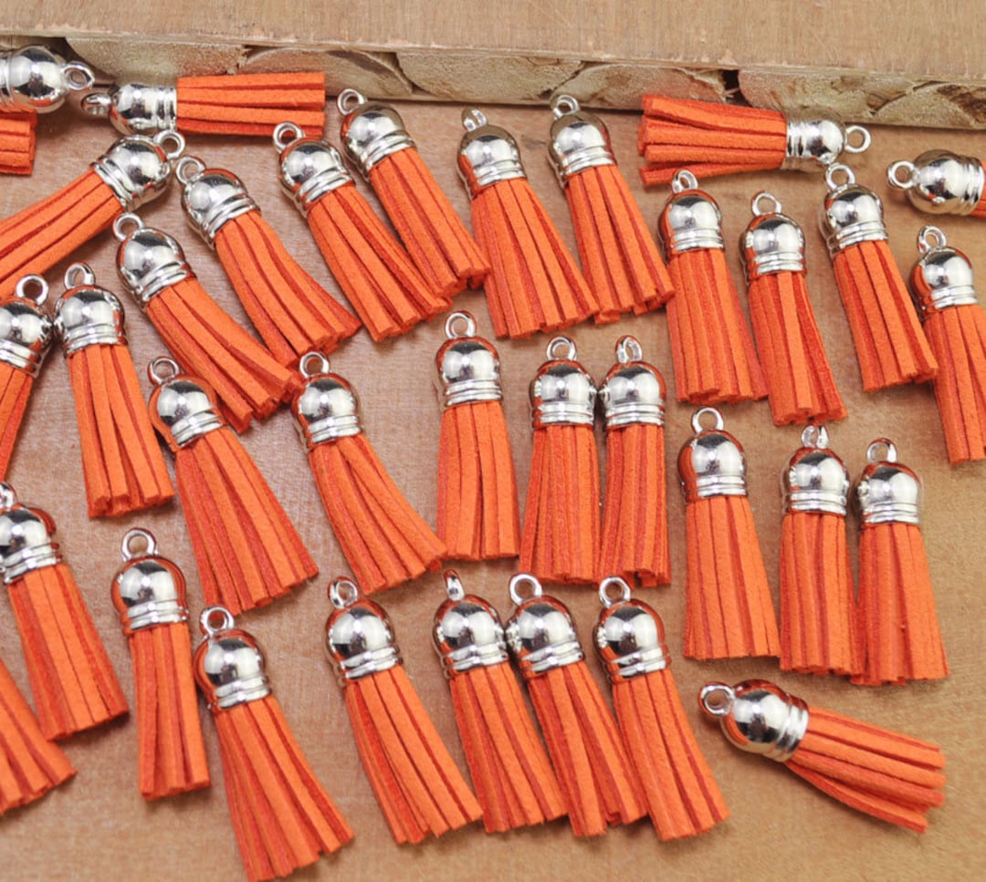 38mm(1.5") Faux Leather Tassels,50pcs Dark Orange Mini Tassel Craft ...
