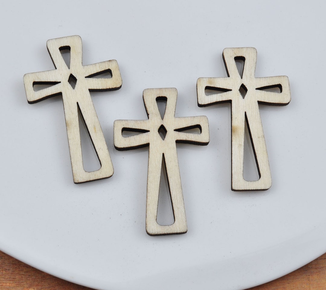 50pcs/pack Wood Cross Pendant,natural Wood Cross,easter Crafts,wooden ...