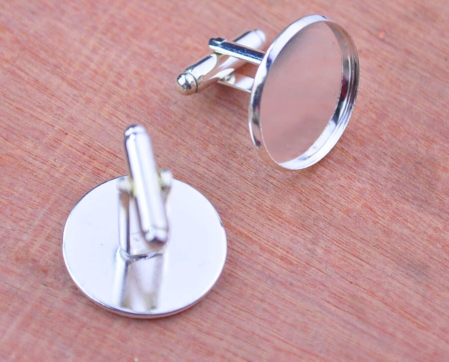 20pcs Cuff Link Blanks, Silver Plated Bezel Tray Blanks,brass Round ...