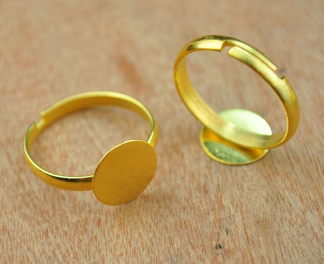 Ring,gold Plated Ring Blanks Adjustable Ring Blanks, 10mm Round Pad 20 ...