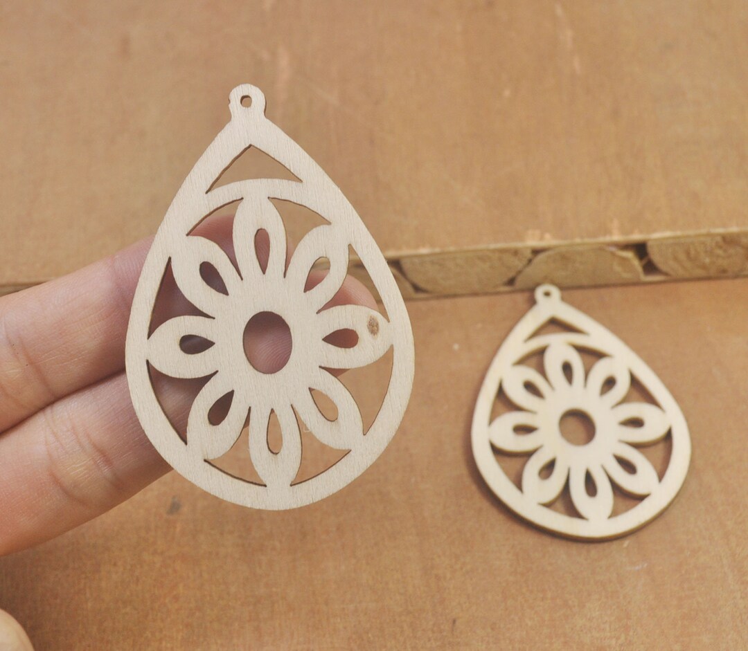 Wood Teardrop,10pcs Filigree Wooden Pendant, Carved Wooden Earring ...