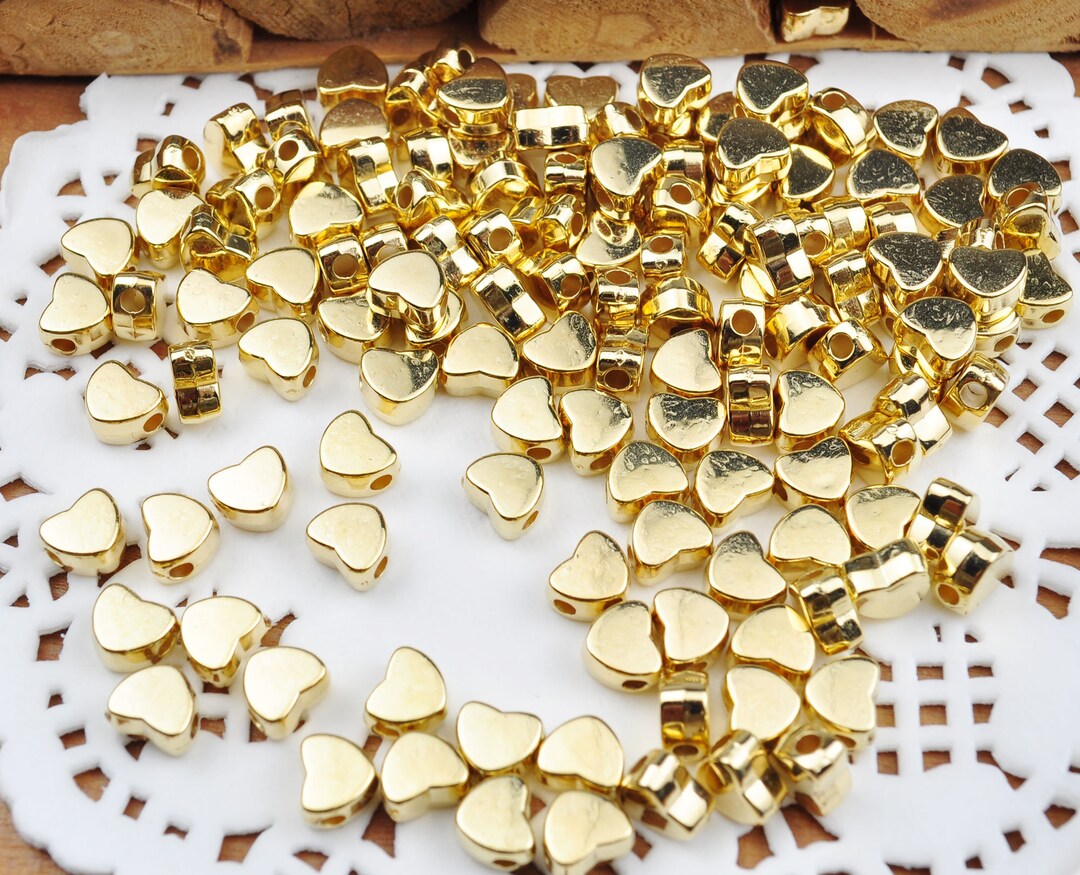 300 7mm Gold Tiny Heart Shape Beads, Cute Plastic Heart Spacer Beads ...