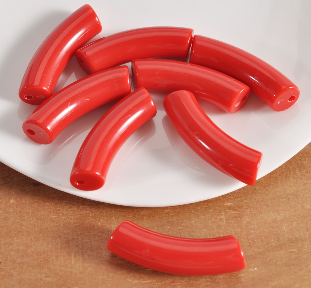 45mm Length Red Acrylic Tube Beads,12mm Bamboo Beads，3pcs/6pcs/30pcs ...