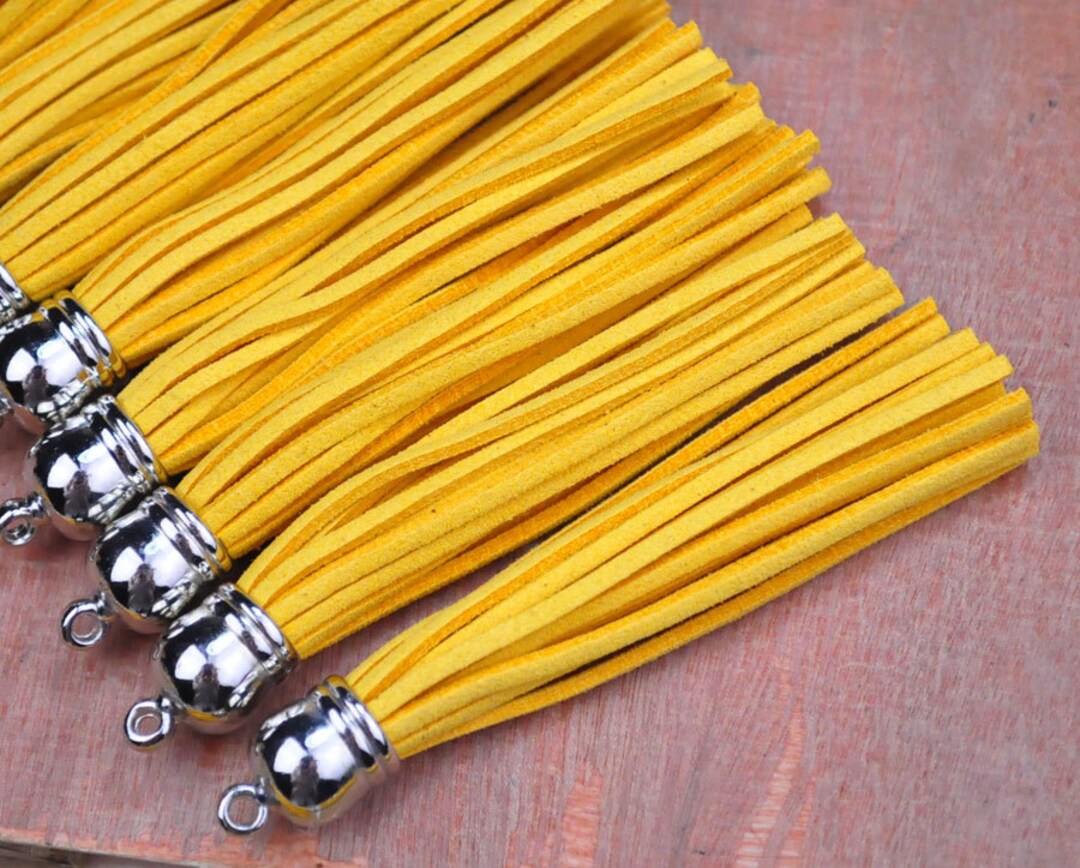 Large Gold Yellow Leather Tassel Fringe Tassel Fiber Tassel With Silver ...