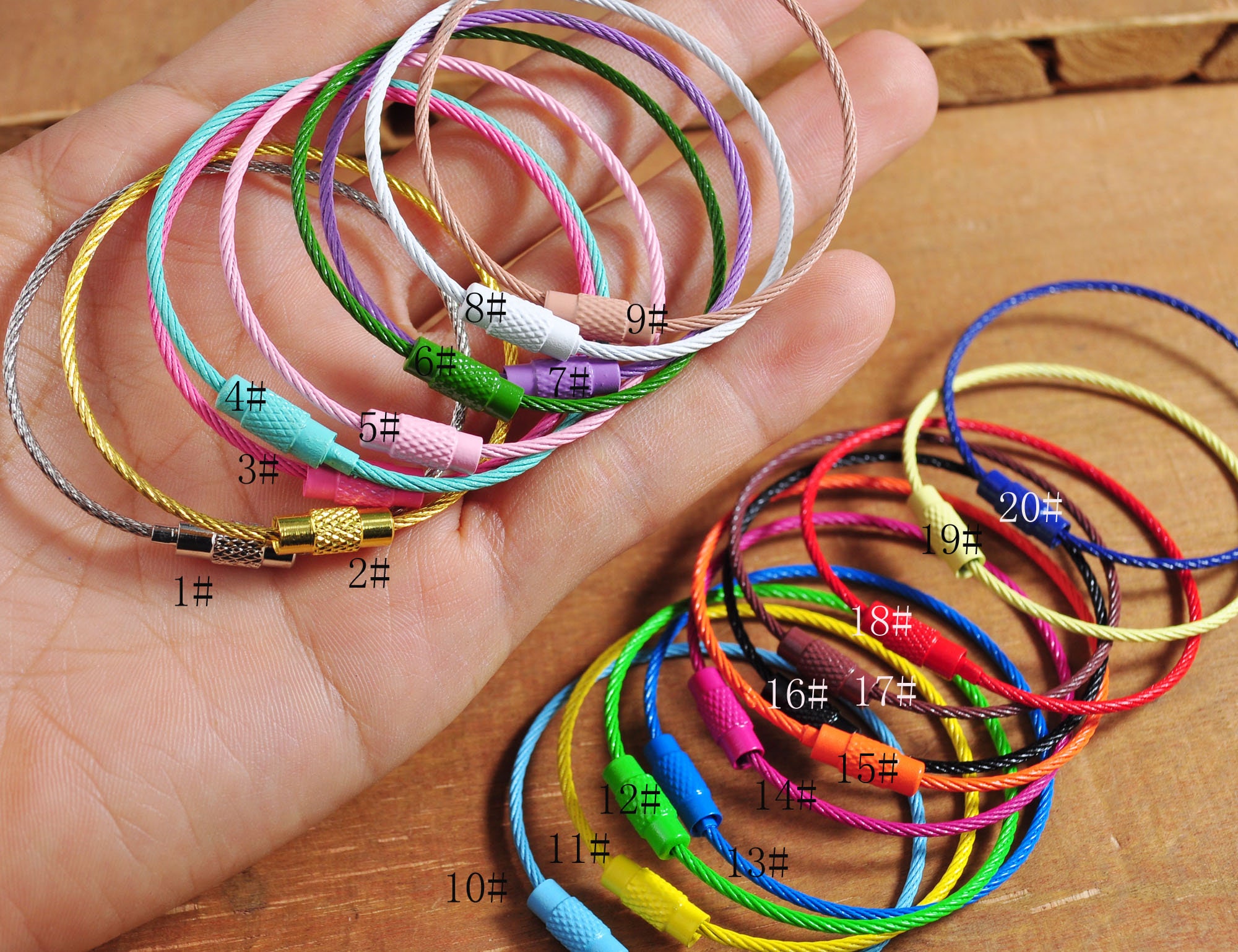 20 Colors Bulk Cable Keychain,1-100pcs Color Coated Stainless Steel ...