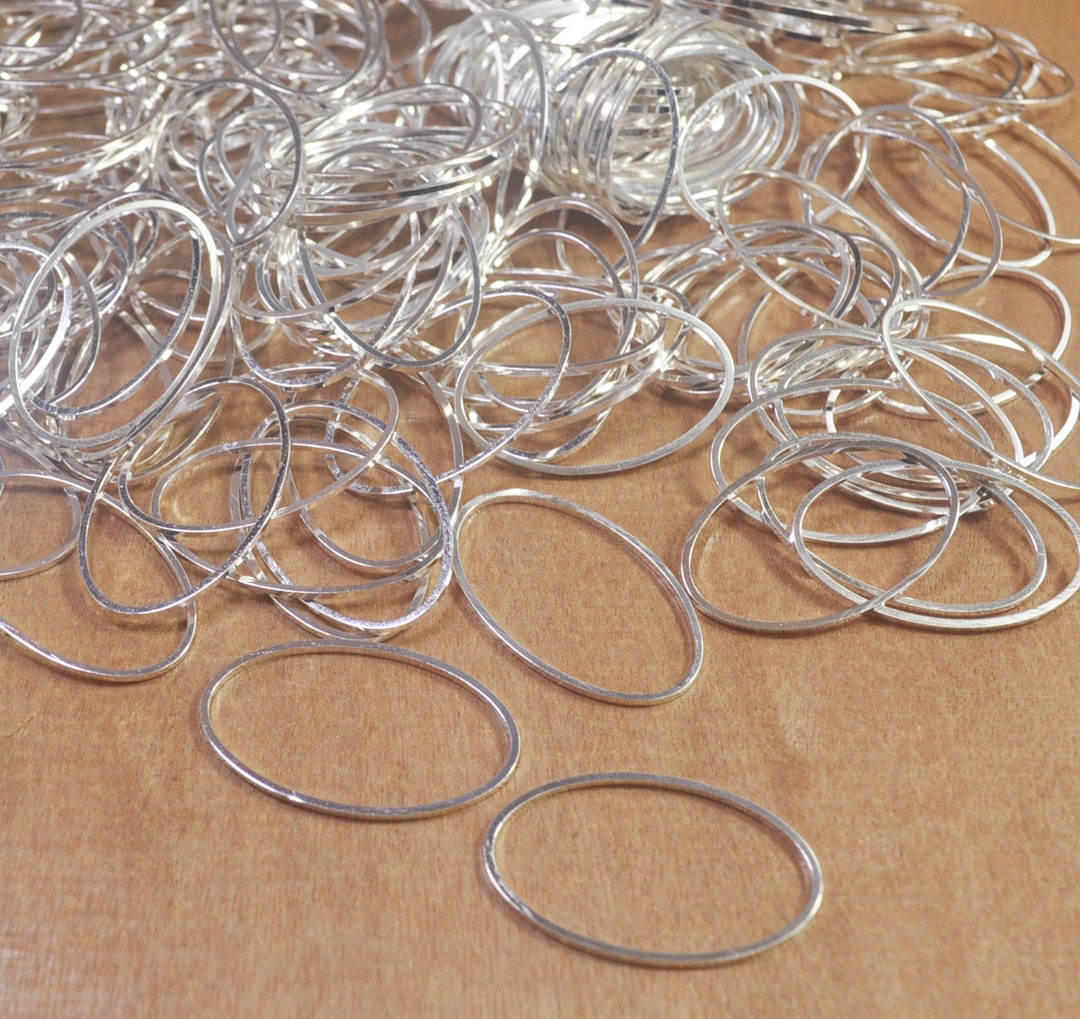 100pcs Oval Brass Pendant , Oval Connector ,oval Bead , Silver Plated ...
