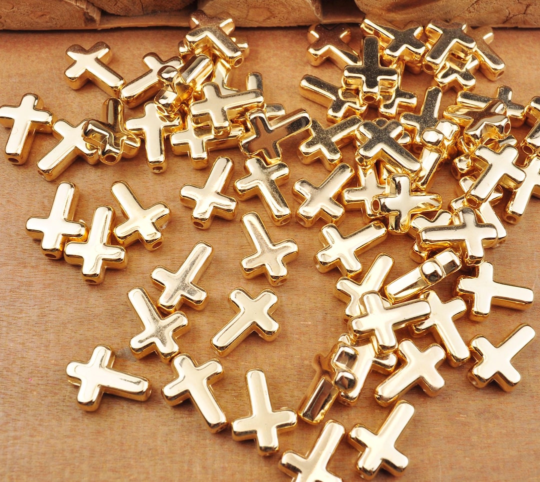 50pcs Cross Beads,gold Acrylic Crosses Bead,bracelet/necklace Jewelry ...
