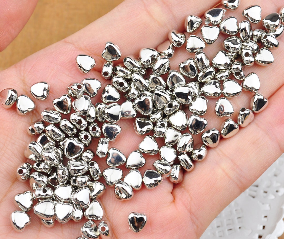 6mm Silver Tiny Heart Shape Beads,cute Plastic Heart Spacer Beads,ccb ...