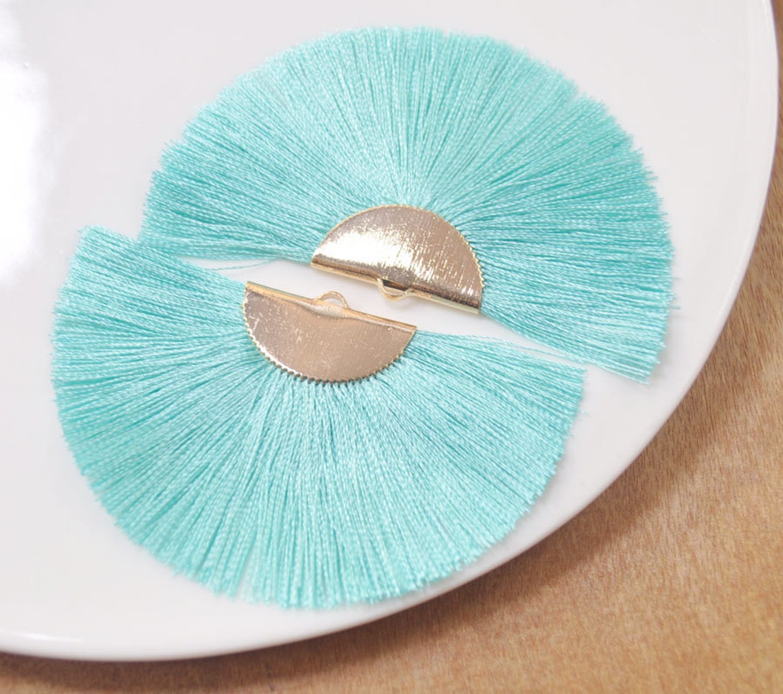 2 Pieces Large Fan Tassels on Gold Brass Findingsturquoise - Etsy