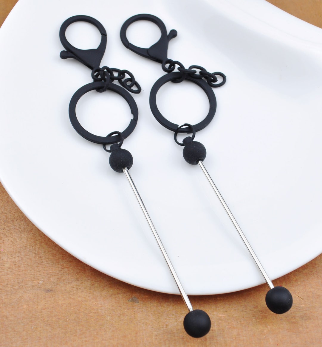 1/5/10/20/30/50/100pcs Beadable Bar Blank Keychains,black Colors ...