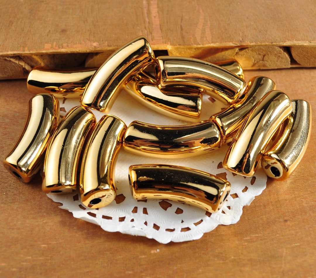 KC Gold Color Acrylic Tube Beads,bamboo Beads，6pcs/30pcs Curved Tube ...