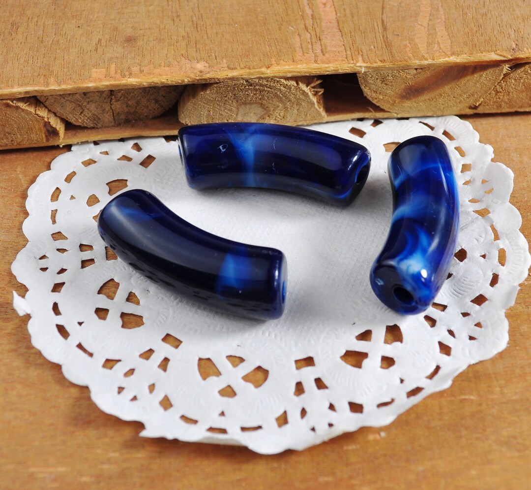 Deep Blue Marbled Acrylic Tube Beads,bamboo Beads，6pcs/30pcs Curved ...