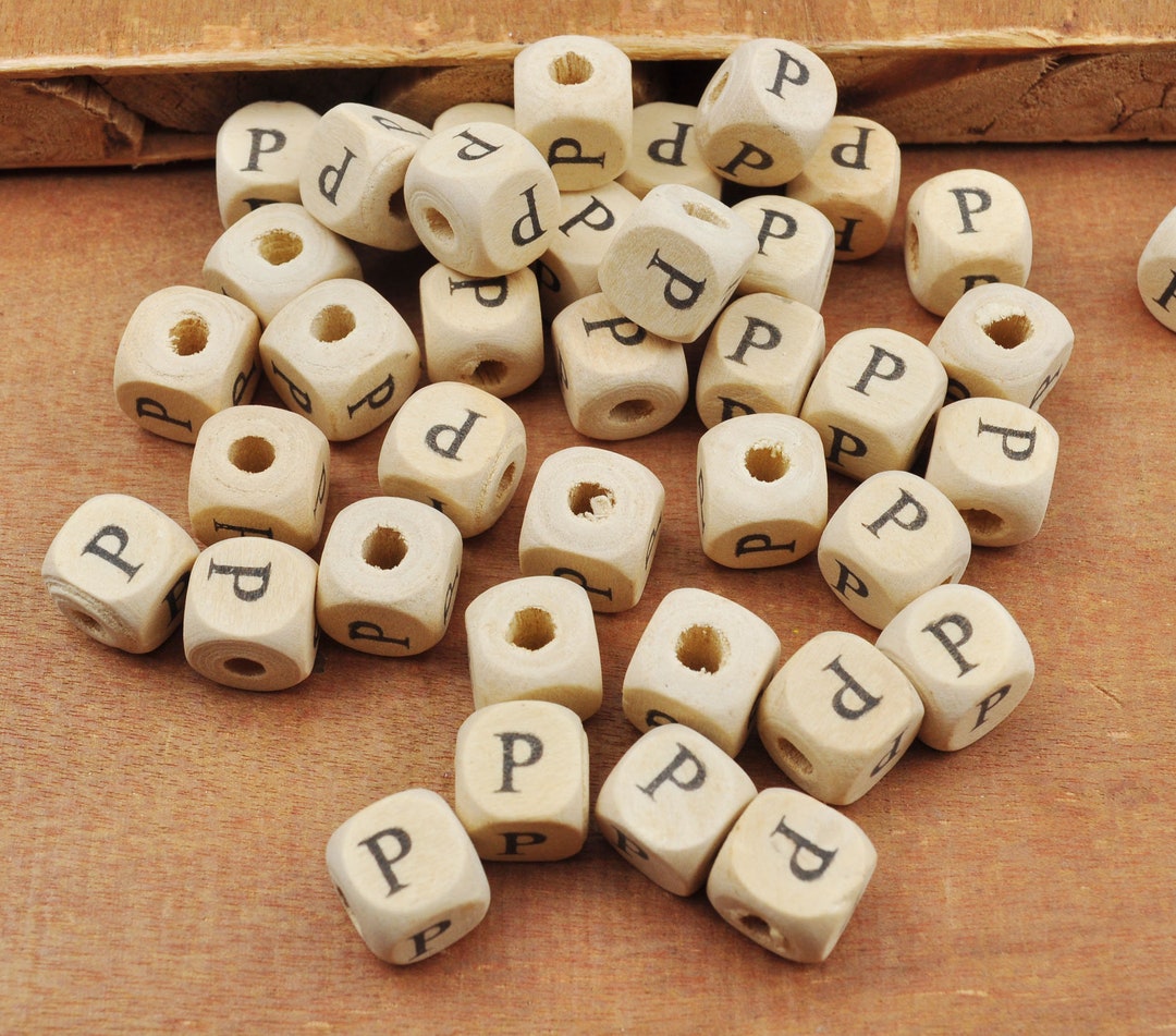 100pcs/200pcs Wood Letter P Beads,wooden Beads,natural Alphabet/ Letter ...