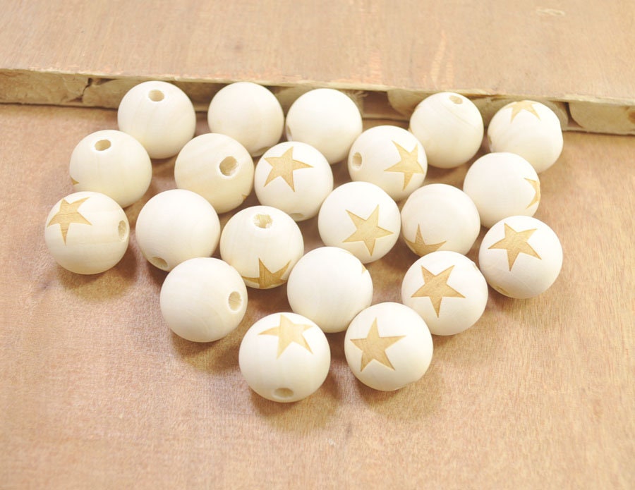 20pcs 20mm Round Wood BeadsStar Round Wooden Beadsnatural | Etsy