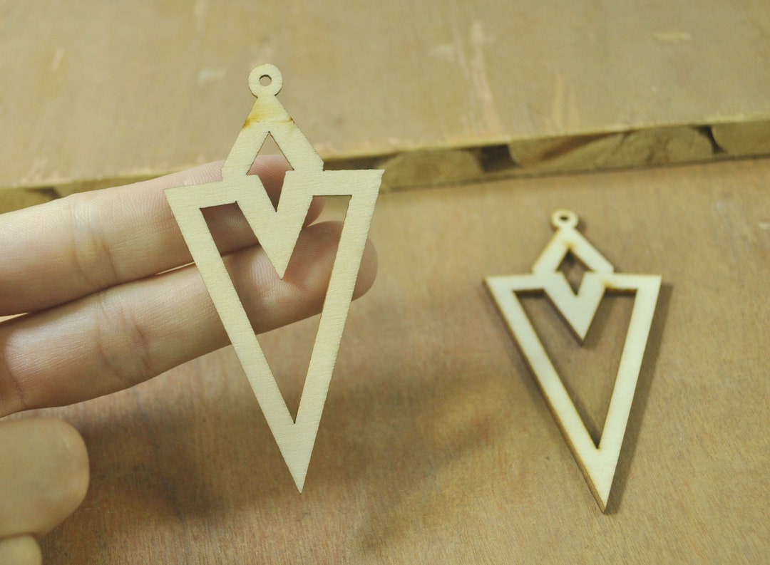 10 Triangle Wood Pendants,unfinished Natural Wooden Filigree Laser Cut ...
