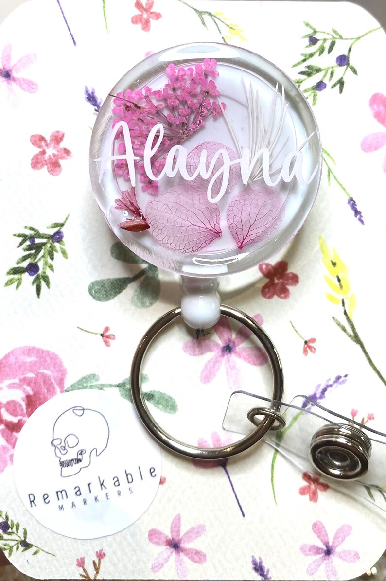 Custom Floral Badge Reel With Name - Etsy