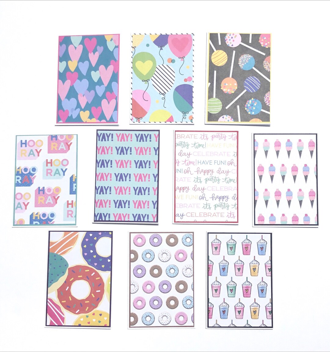 Birthday/celebration Note Cards Set. Handmade Colorful Celebration ...