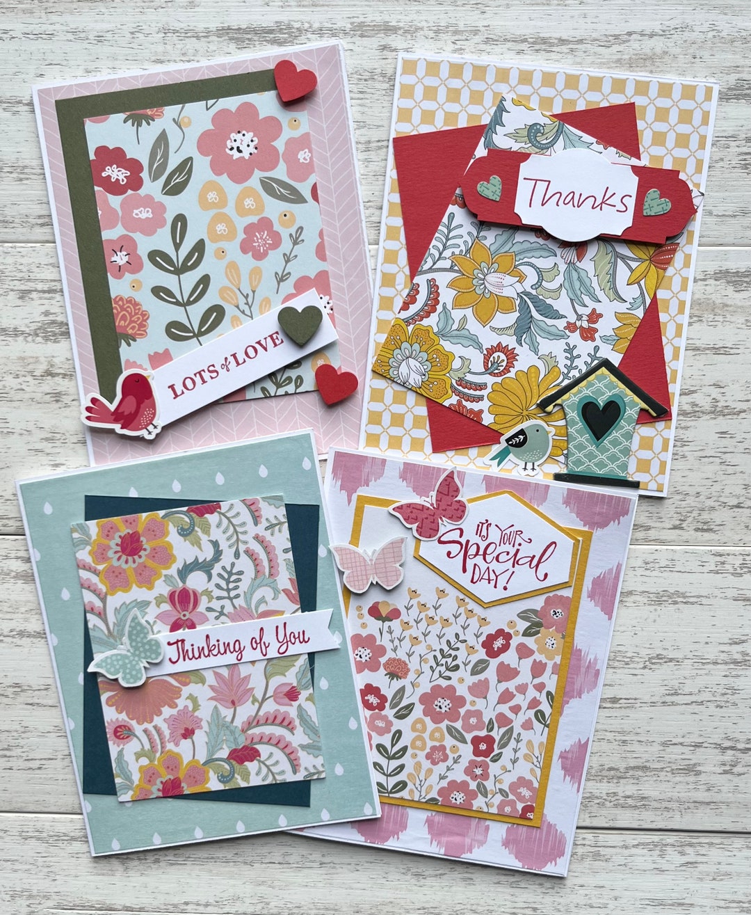 All Occasion Handmade Floral/spring Themed Cards Set of 4 - Etsy