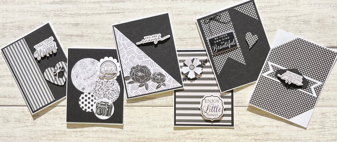 Inspirational Handmade Cards Set of 6. Black and White Motivational ...