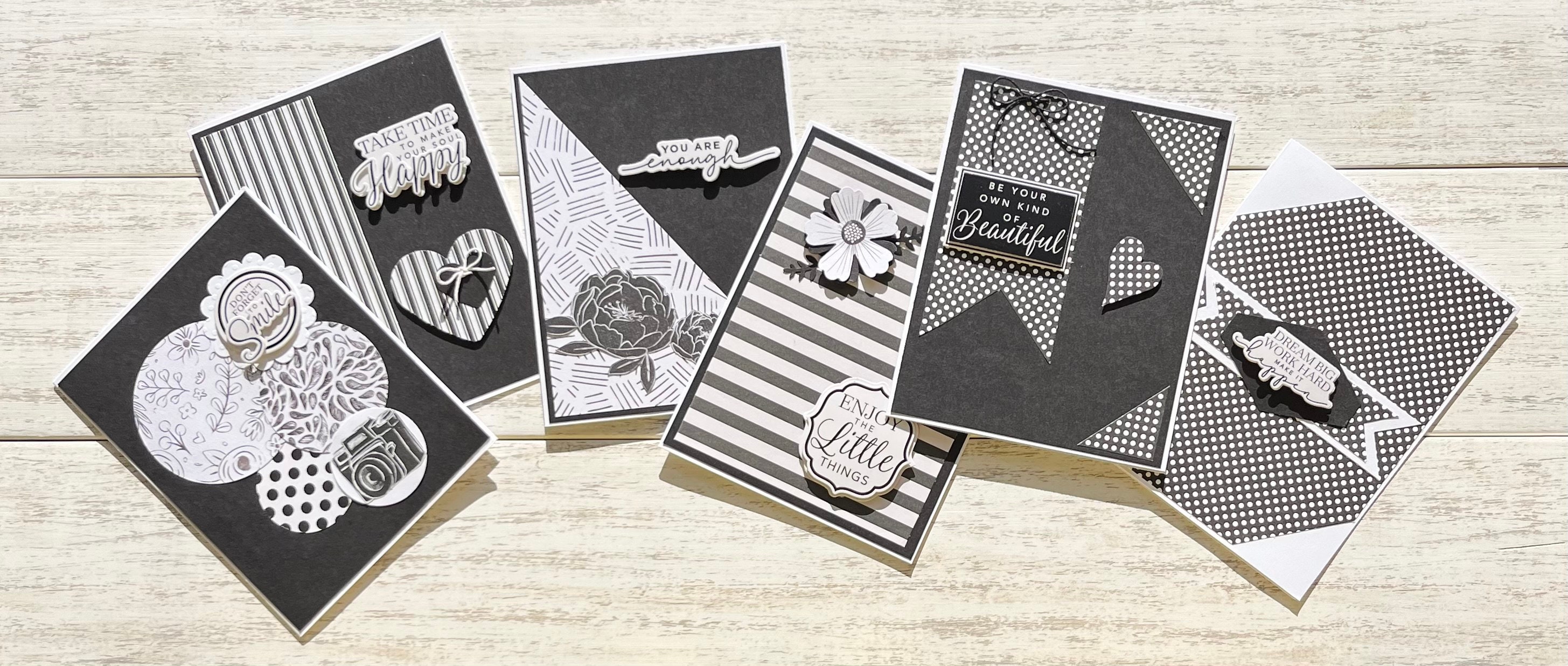 Inspirational Handmade Cards Set of 6. Black and White Motivational ...