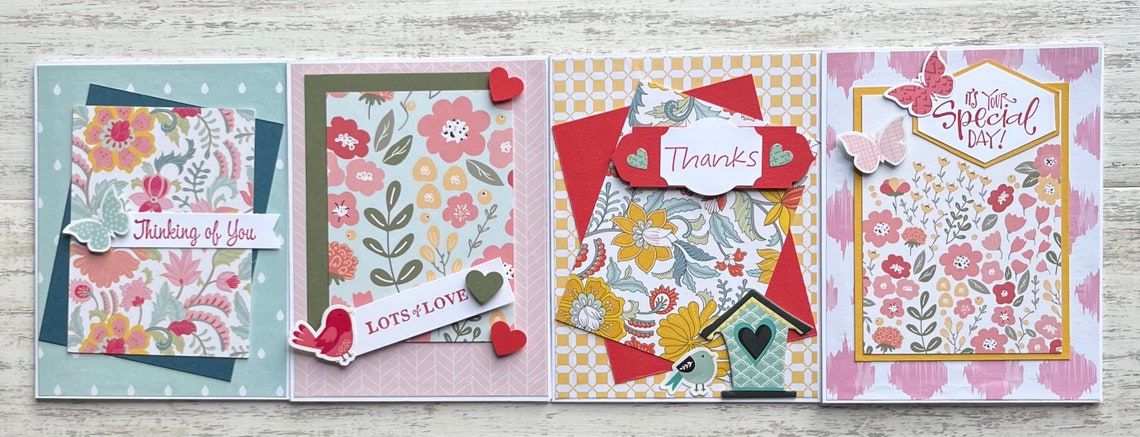 All Occasion Handmade Floral/spring Themed Cards Set of 4 - Etsy