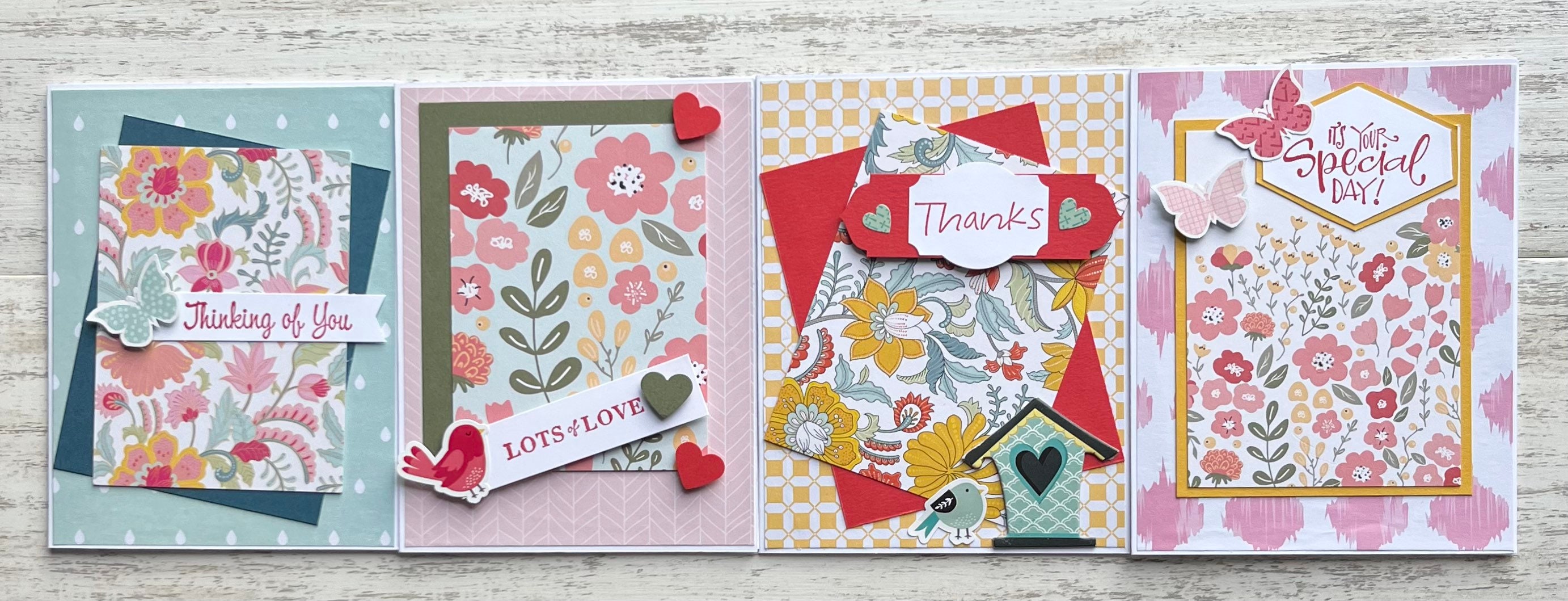 All Occasion Handmade Floral/spring Themed Cards Set of 4 - Etsy