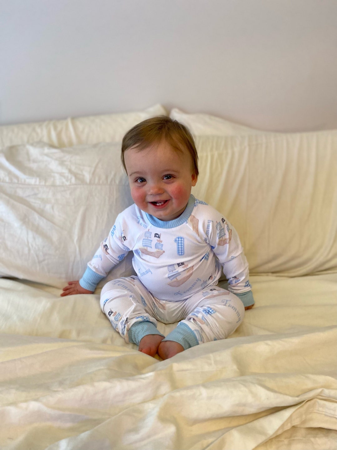 Pajamas for Birthday Boy Personalized Gift for Boy Coquette Light Blue ...