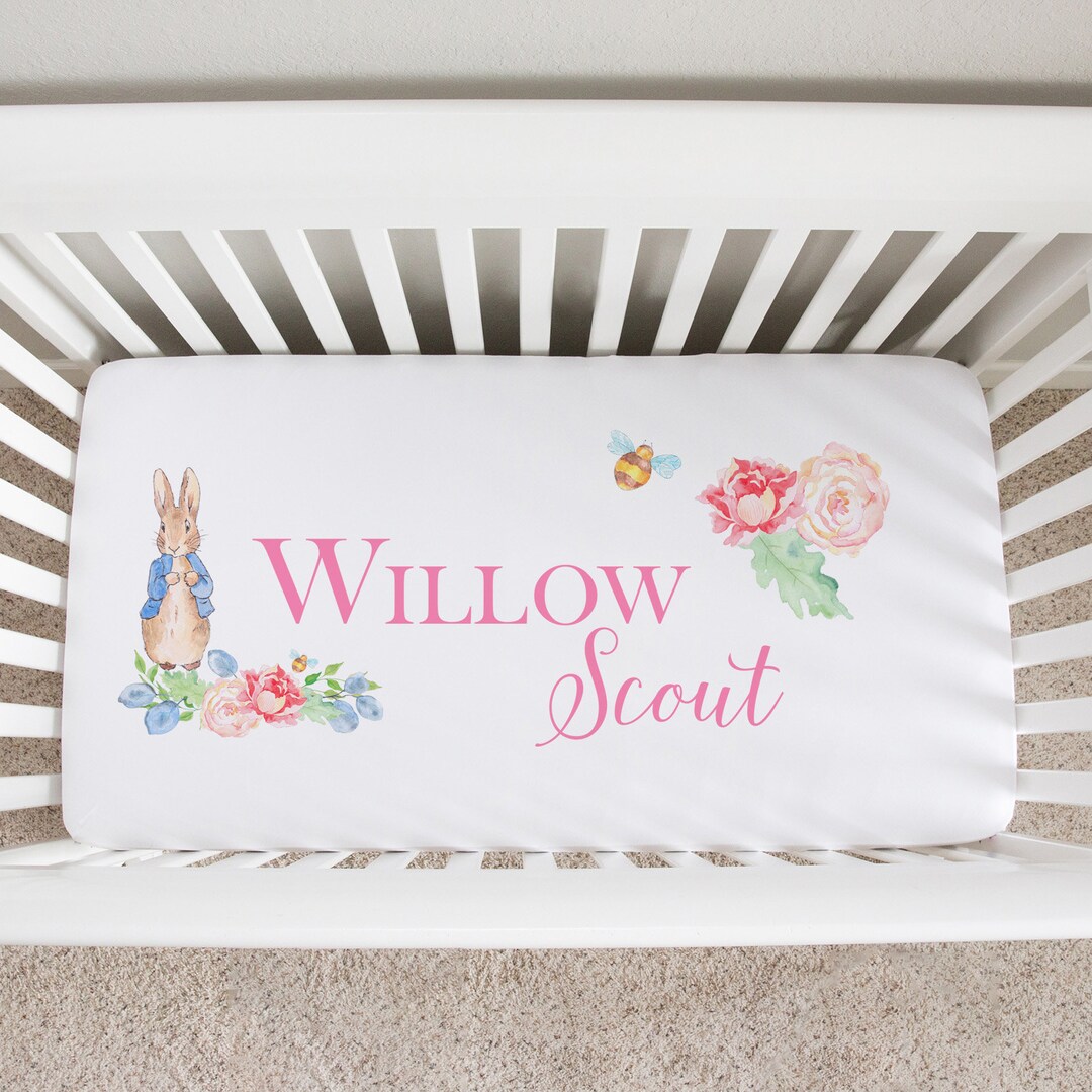 Crib Sheets, Personalized, Peter Rabbit Girl Nursery Bedding, Pink ...