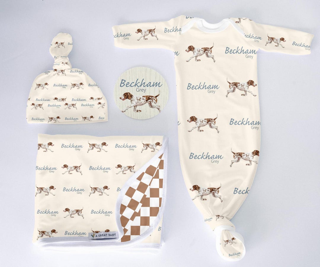 Personalized Hunting Dog Baby Gift Set – Knit Gown, Swaddle & Hat - Etsy
