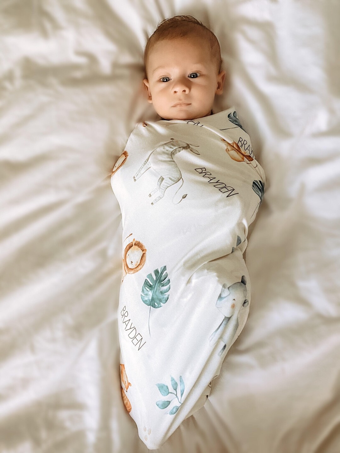 Personalized Baby Set - Safari Newborn Swaddle - Soft Knit Printed Baby ...