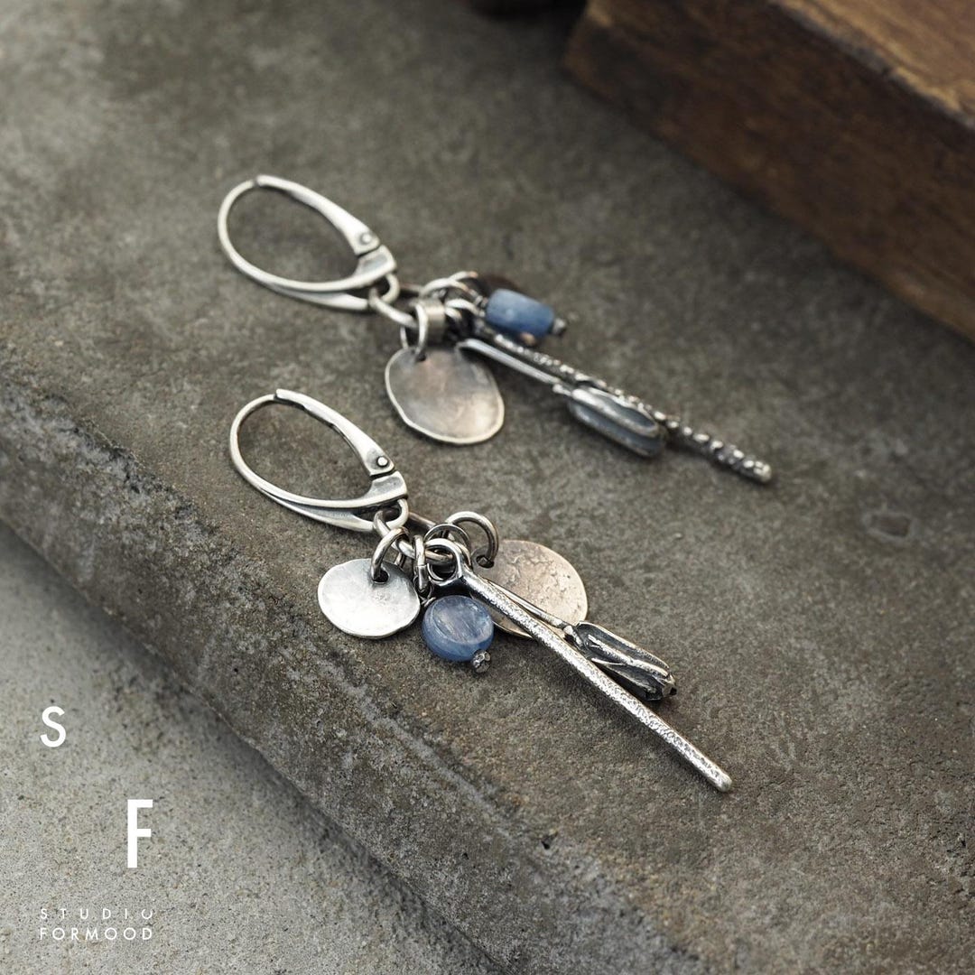 Form012 - Kyanite and Sterling Silver Earrings - Oxidized Silver and ...