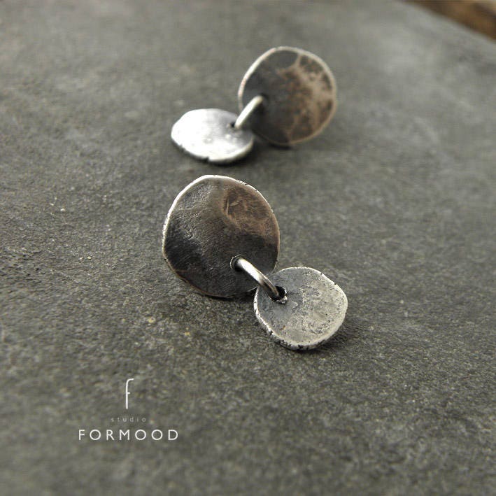 Earrings Raw Sterling Silver Stud Earrings Oxidized Silver - Etsy