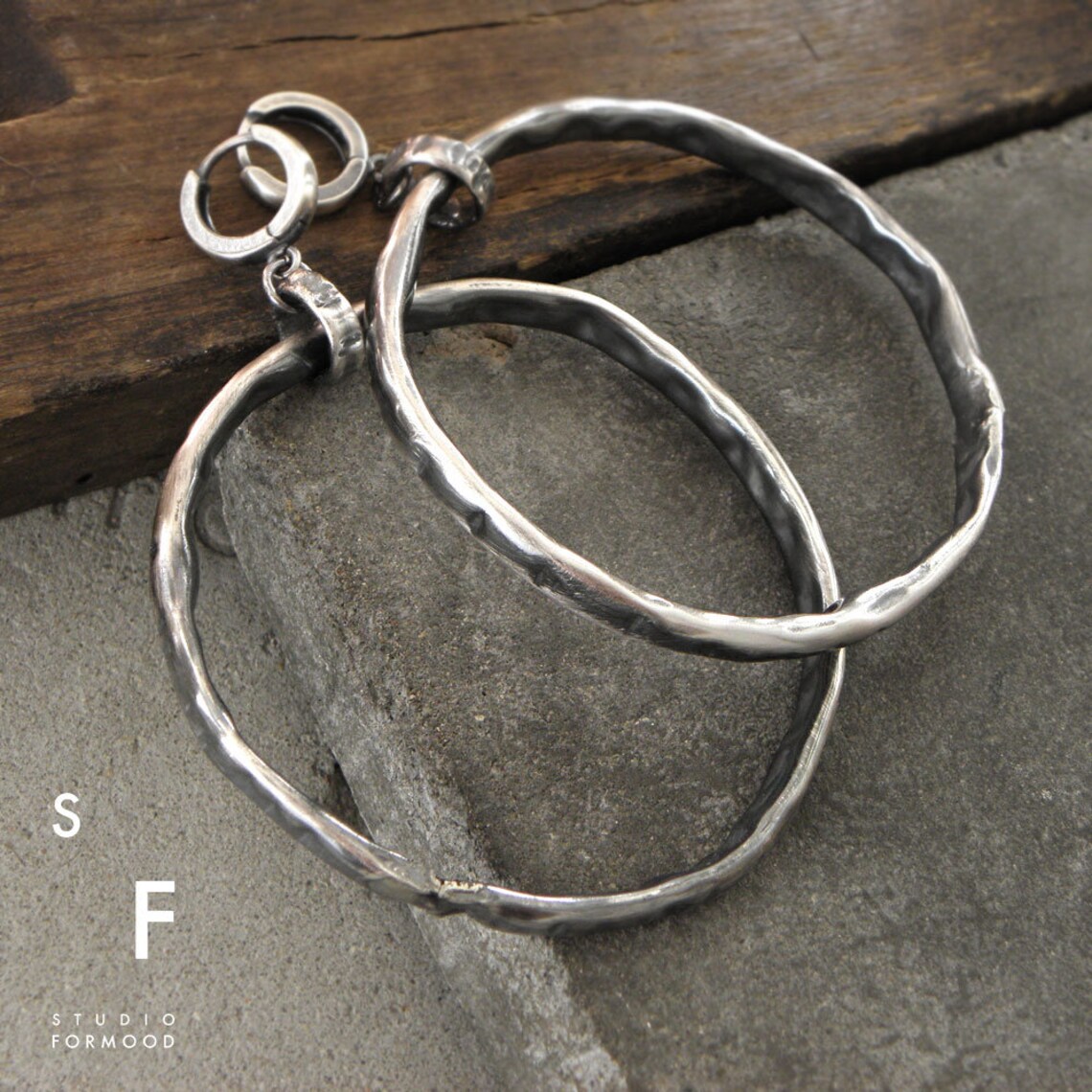 Earrings Oxidized Sterling Silver ... Modern Hoops Silver | Etsy