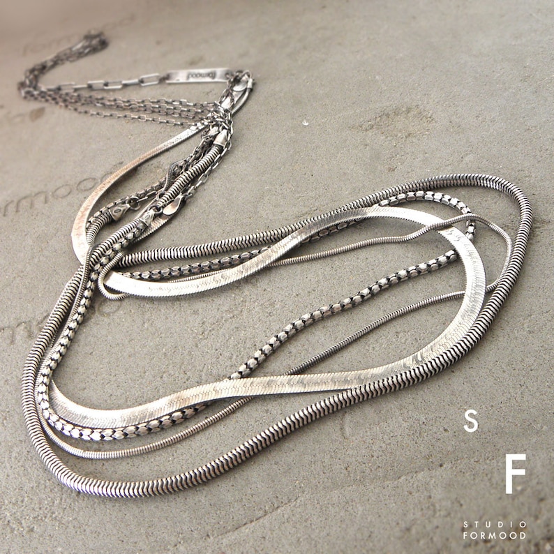 Oxidized Sterling Silver Layered Necklace: Handmade Chain - Etsy