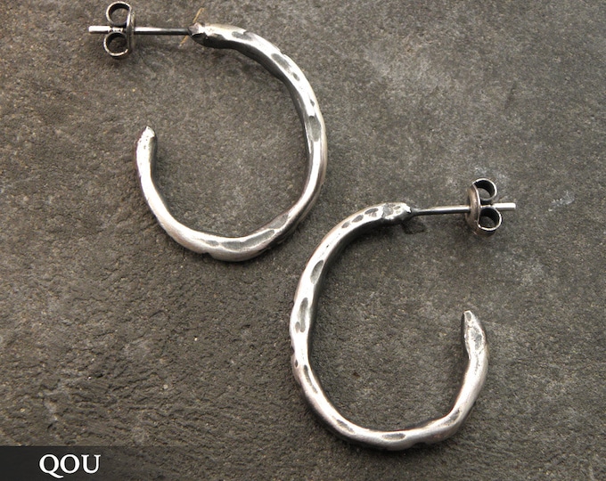 Earrings, Raw Sterling Silver Stud Earrings, Oxidized Silver, - Etsy