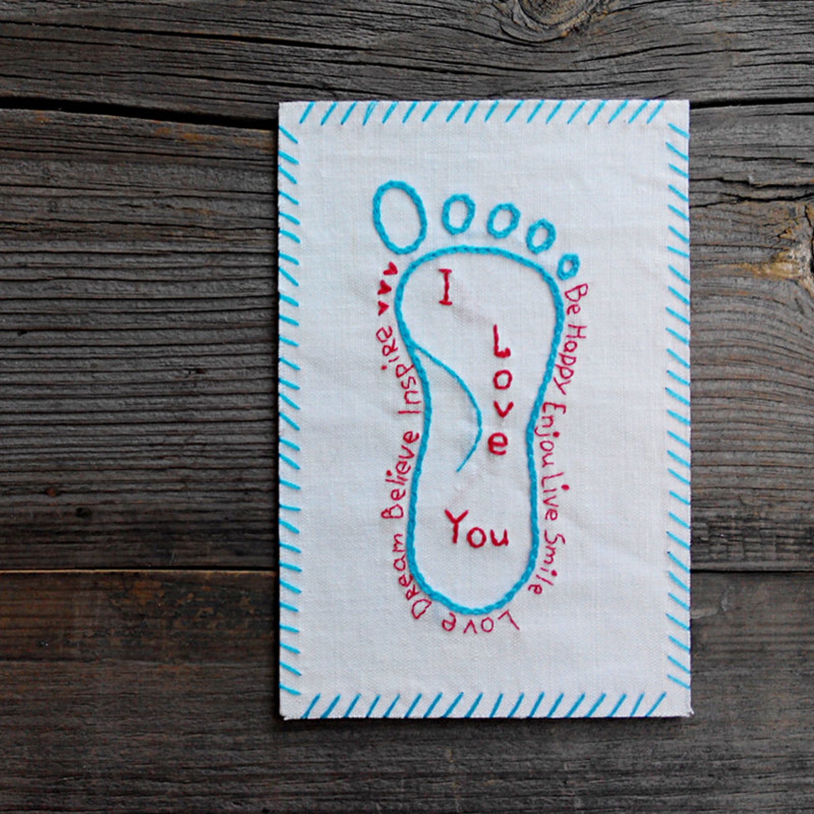 Blue Embroidery Cards Baby Feet Birthday Cards Baby Postcards | Etsy