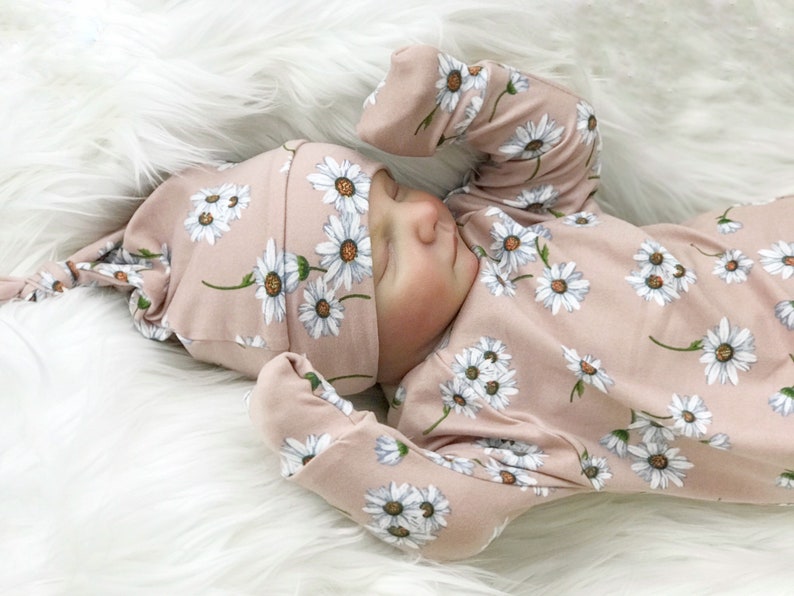 Daisy Long Knotted Baby Newborn Gown Fold Over Mittens Mitts - Etsy